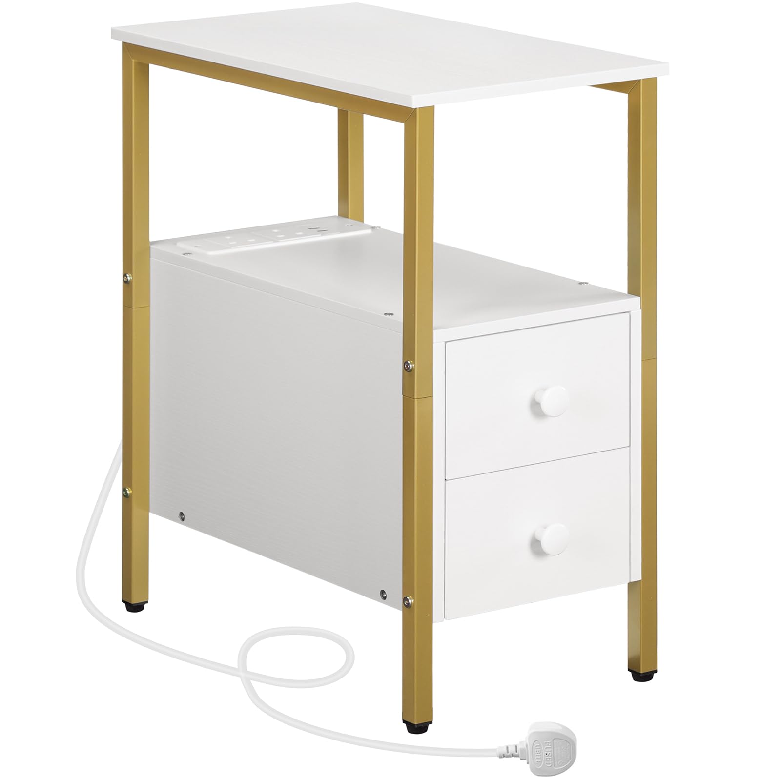 HOOBRO Narrow Bedside Table, Side Table with Charging Station, USB ...