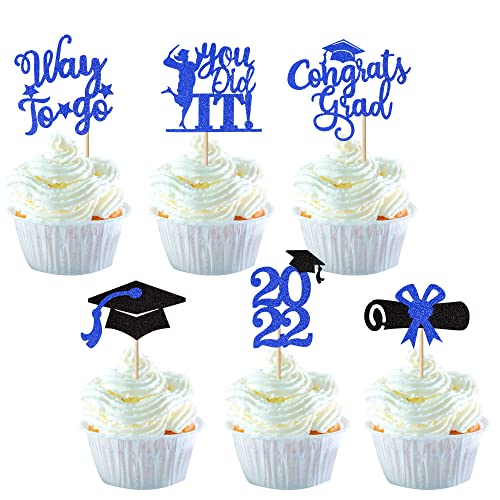 Buy 24 Pack Black 2022 Graduation Cupcake Toppers Glitter So Proud of ...