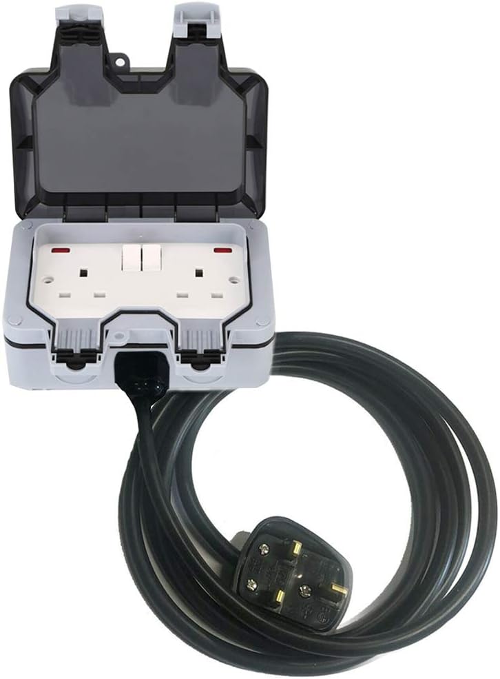 2G 2 Gang IP66 Outdoor Socket,Outdoor Waterproof Double Socket with 3/5 ...