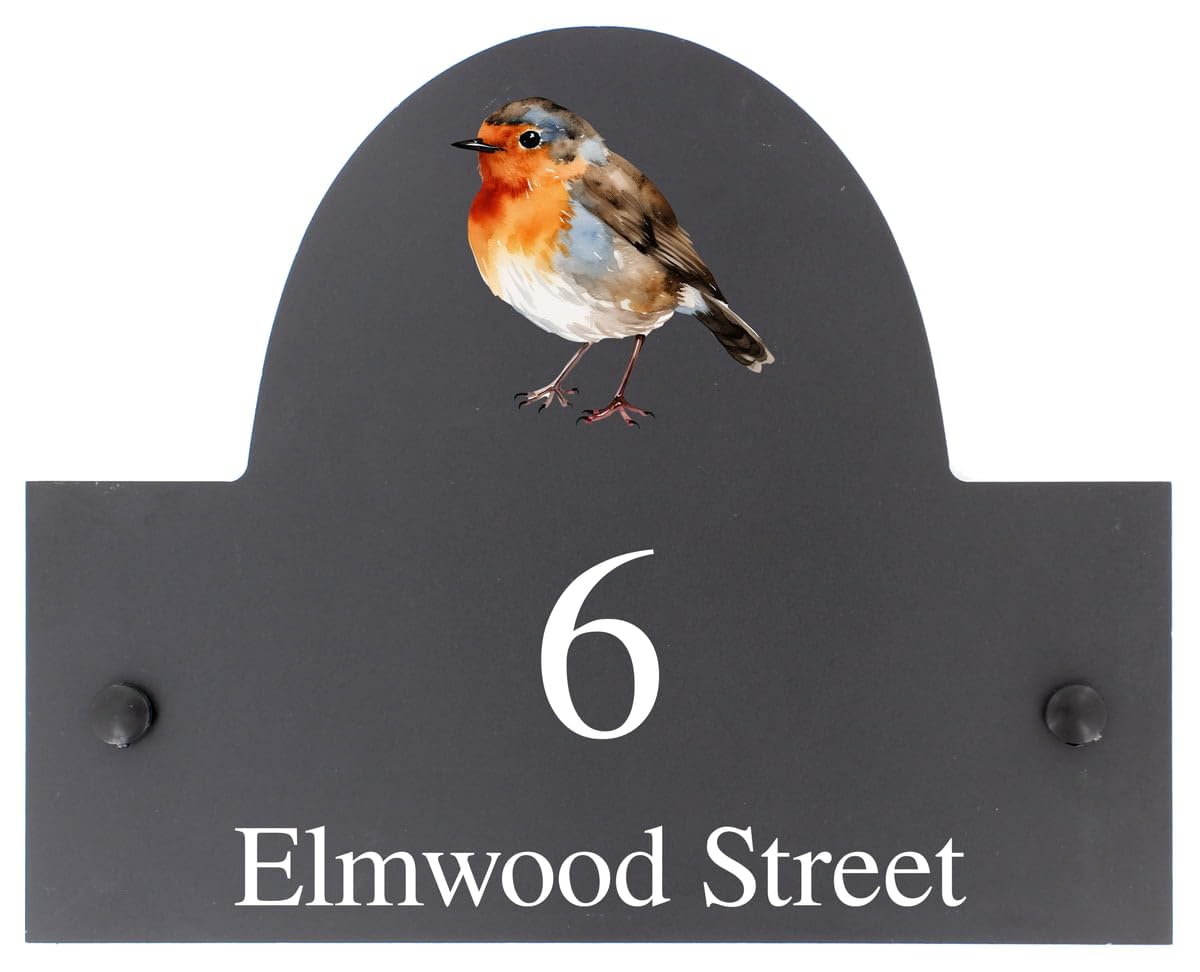 Personalised Robin Bird Motif Slate House Name Or Number Plaque/Sign ...