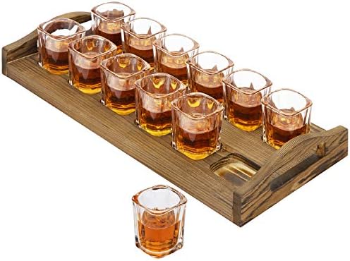 Amazon.com | 2 Pack Shot Glasses Serving Tray and Shot Glass Set Rustic ...