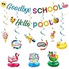 Amazon.com: PTFNY Glittery Goodbye School Hello Pool Banner Summer Pool ...