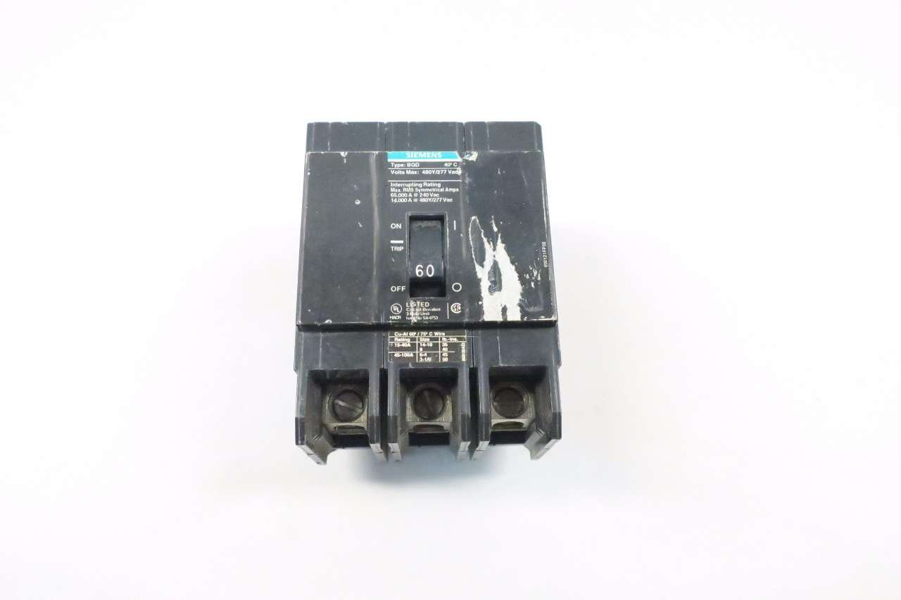SIEMENS BQD360 3P 60A AMP 277/480V-AC Molded CASE Circuit Breaker ...
