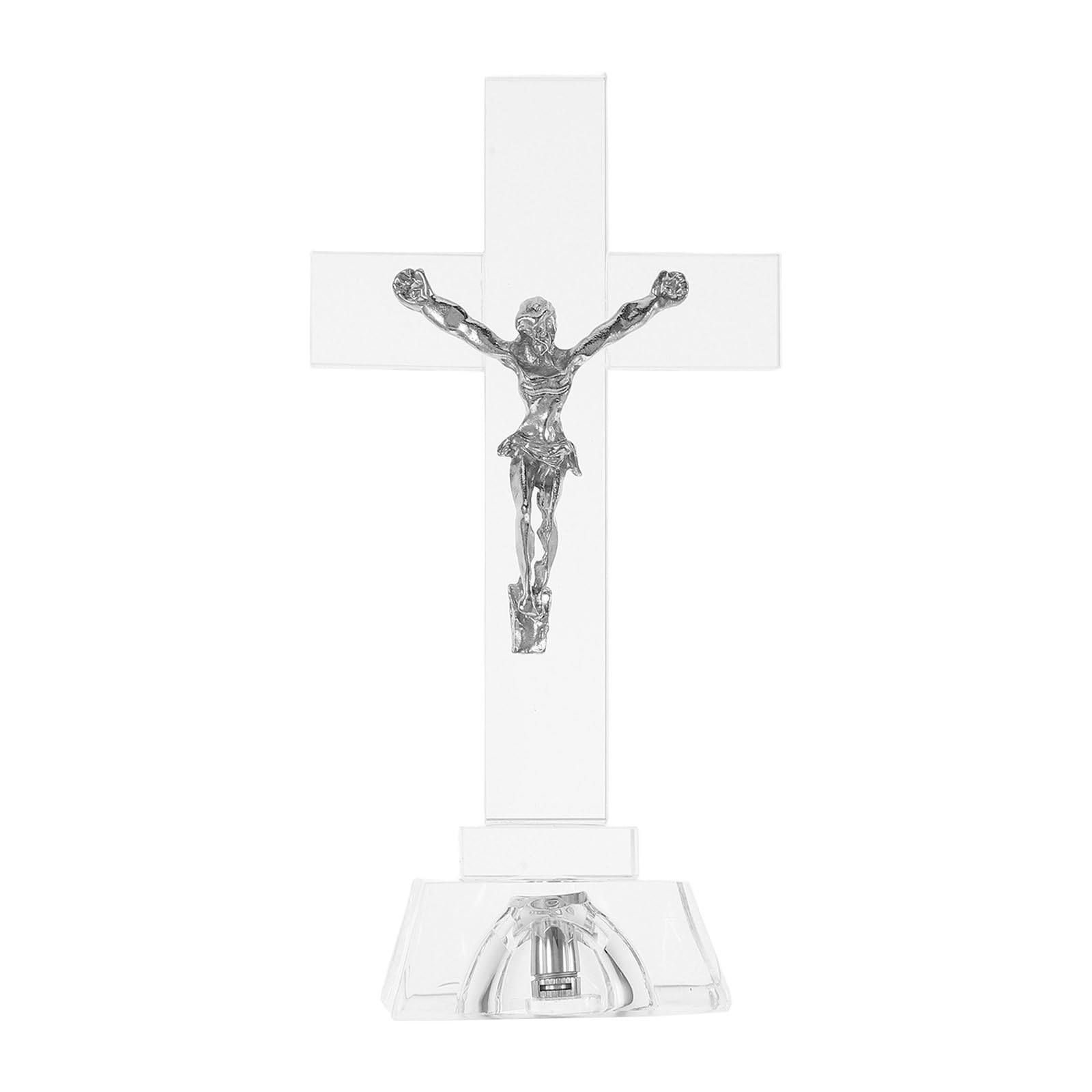 Ciieeo 1pc Crystal Standing Cross Decor Luminous Cross Sculpture Jesus ...