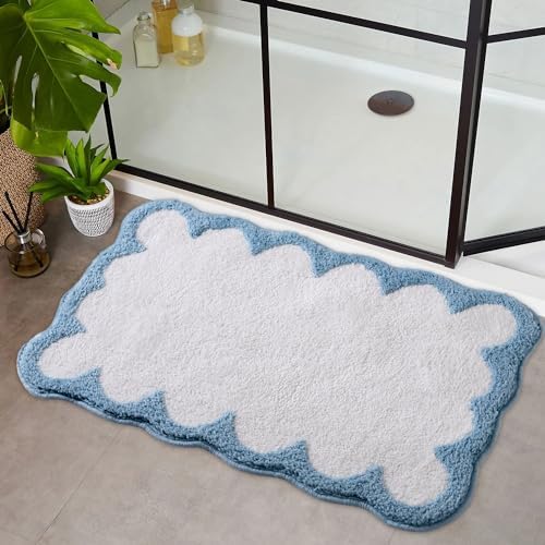 Amazon.com: Urtlmaji Scalloped Bath Mats Blue Bathroom Rugs Non Slip ...
