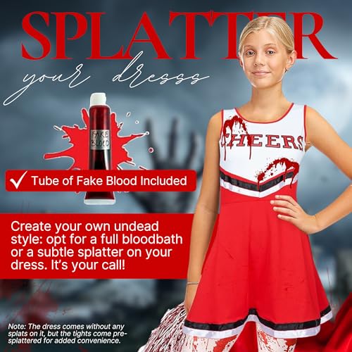 REDSTAR Girls Zombie Cheerleader Costume Fancy Dress Blood Splattered ...