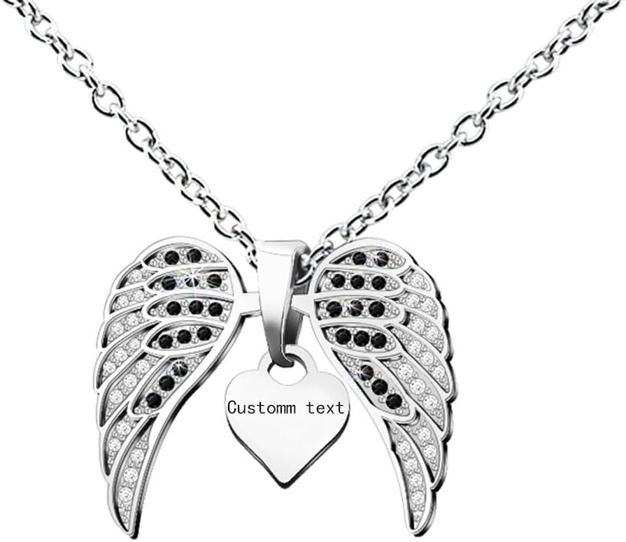 Amazon.com: AKAIUUYBD Angel Wings Engraved Necklace Stainless Steel ...
