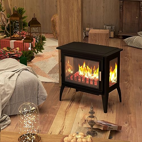 HOMCOM 24" Electric Fireplace Stove, Freestanding Infrared Fire Place ...