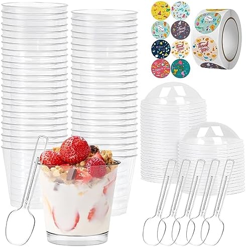50 Stück Mini Dessertbecher, 210 ml Desserttöpfe mit Deckel, Löffel und ...