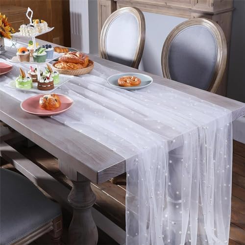 Pearl Table Runner, 118.11x35.43in Pearl Lace Tablecloth Soft Pearl ...