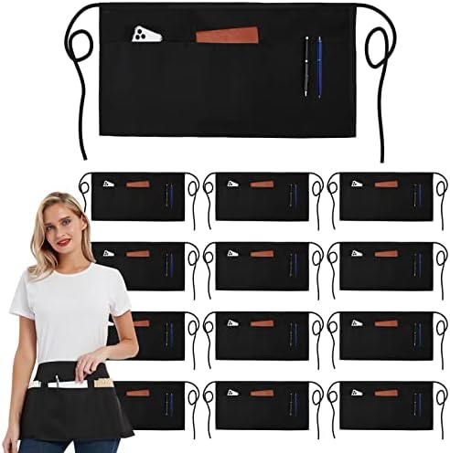 Amazon.com: 12 Pack - Black Server Waist Aprons, Waitress Half Apron ...
