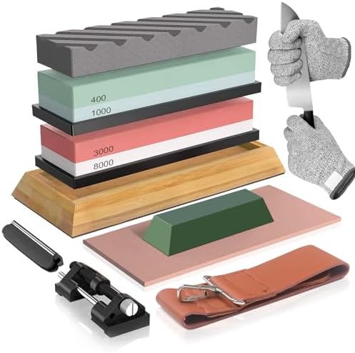 Knife Sharpening Stone Set – 400/1000 and 3000/8000-Grit Professional ...
