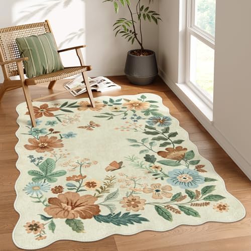 Amazon.com: Lahome Floral Bedroom Rug,4x6 Washable Area Rugs Ultra-Thin ...