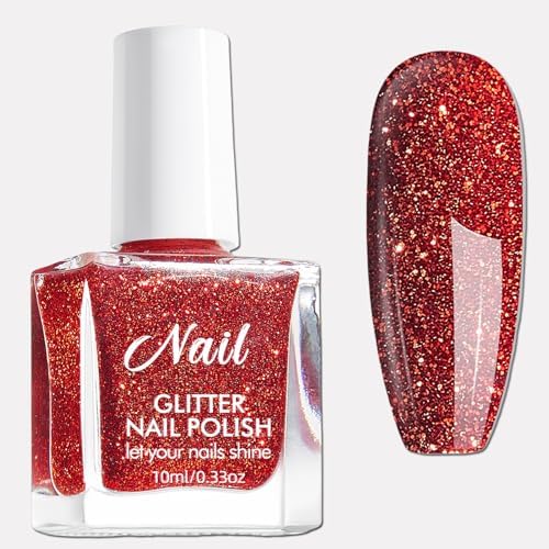 Amazon.com : KAHSOSE Red Glitter Nail Polish - Quick Dry Air Dry, Ruby ...