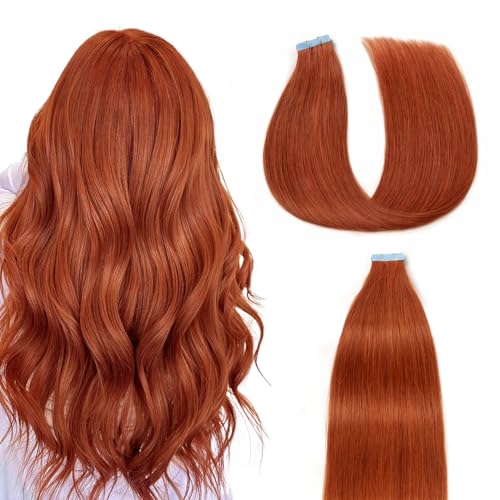 Seamless Tape in Hair Extensions Human Hair #350 Copper 12 inches 20pcs ...