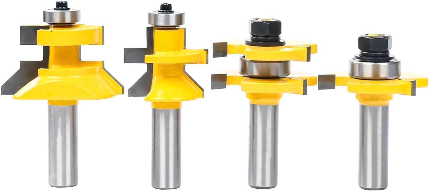 8MILELAKE 4 Bit Tongue and Groove and V-Notch Router Bit Set 1/2-Inch ...
