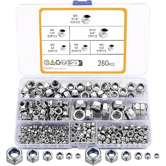 280pcs Hex Nuts, Metric Lock Nuts, Stainless Steel Nylon Insert Locking ...