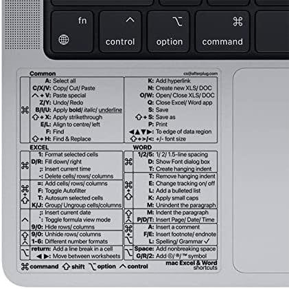 SYNERLOGIC Word/Excel (for Mac) Reference Guide Keyboard Shortcut Sticker, No-Residue Vinyl ...