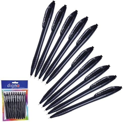 DIGNO Retractable Ballpoint Pens, BLACK, Fine Point (0.7mm), Pack of 10 ...