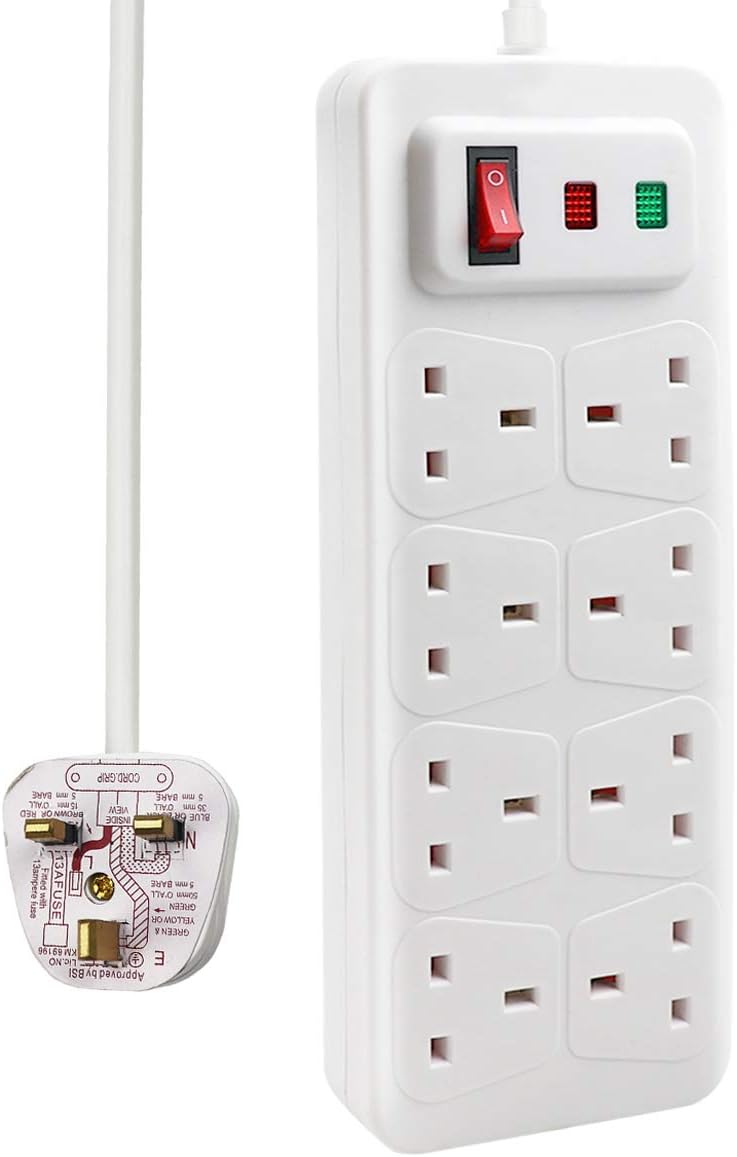 EXTRASTAR Universal Extension Lead, 8 Way Outlets Surge Protection ...