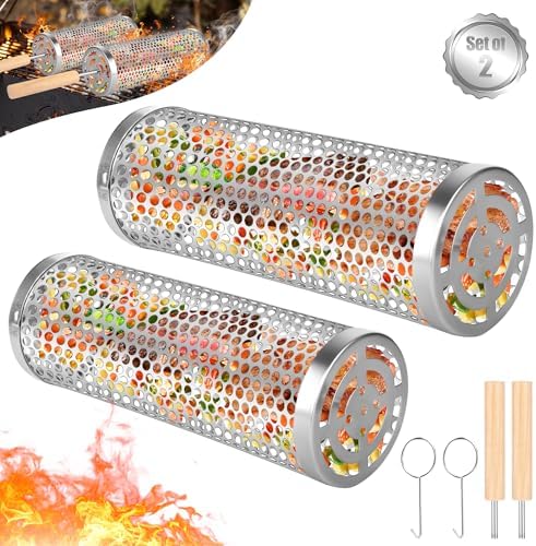 Amazon.com: Grill Basket Set(Rectangular+Hexagon), Removable Wooden ...