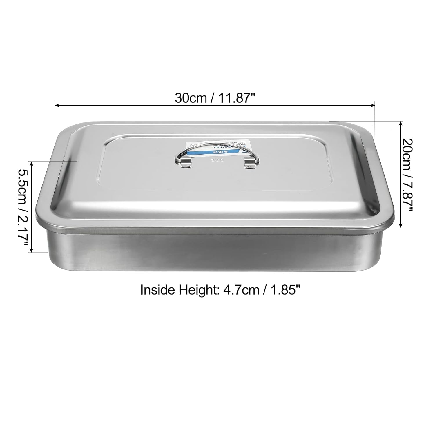 PATIKIL 304 Stainless Steel Tray with Lid Handle, 30x20cm Rectangular ...