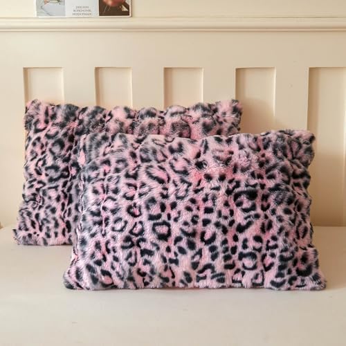 Amazon.com: LIFEREVO 2 Pack Leopard Print Fluffy Faux Rabbit Fur ...