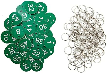 Plastic ID Number Tags Number Labels Key Tags with Key Rings (Green, 1 ...