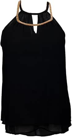 eVogues Plus Size Sheer Layered Gold Chain Strap Halter Top Black - 3X ...