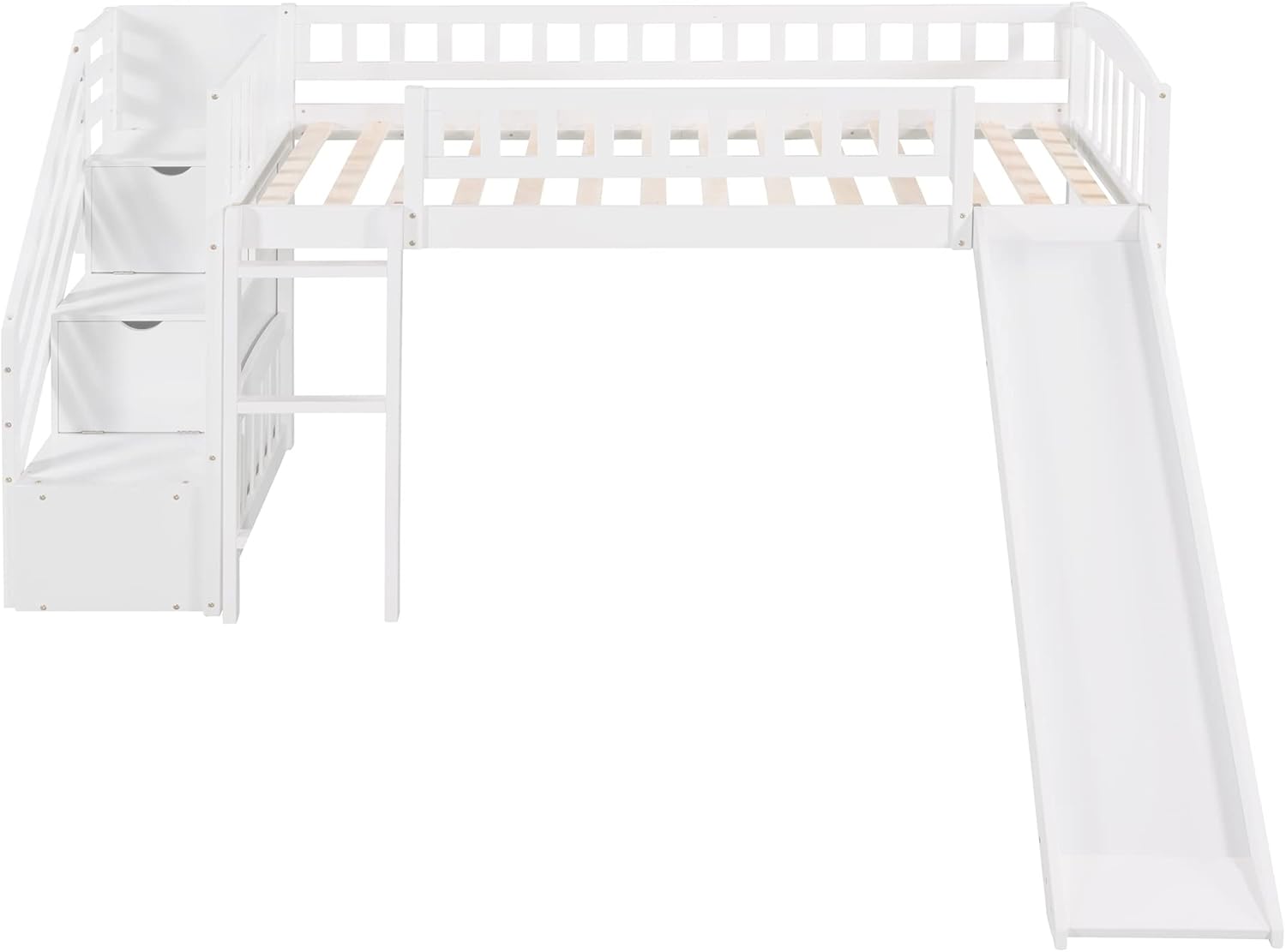 ODC Cama tipo loft de tamaño individual con 2 cajones y tobogán para ...