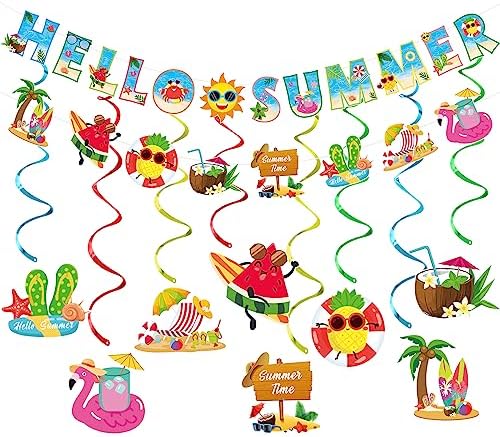 Amazon.com: PTFNY Hello Summer Tropical Beach Themed Banner, Multicolor ...