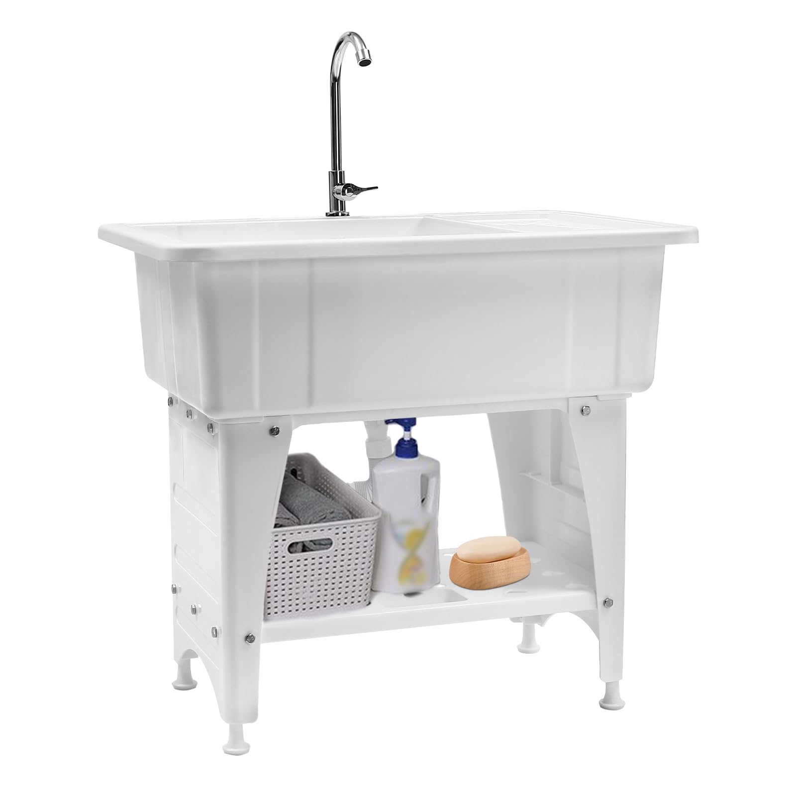 Freestanding Plastic Laundry Sink Utility Sink Laundry Tub With Faucet ...