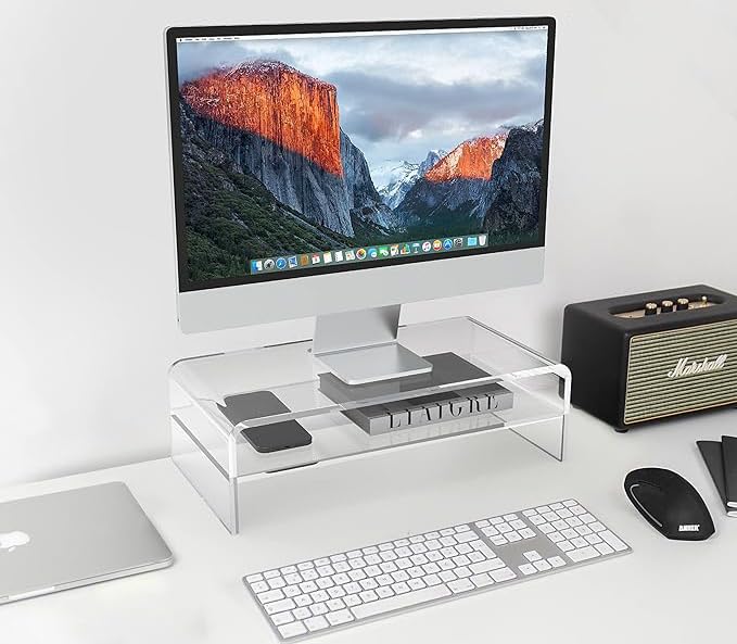 EHKO Acrylic 2-Tier Monitor Stand Riser Clear Computer Monitor Stand ...