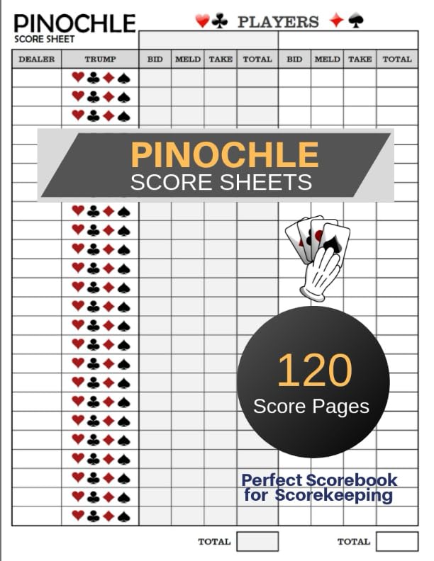 Pinochle Score Sheets: Pinochle Game Record Keeper Book | 120 Personal ...