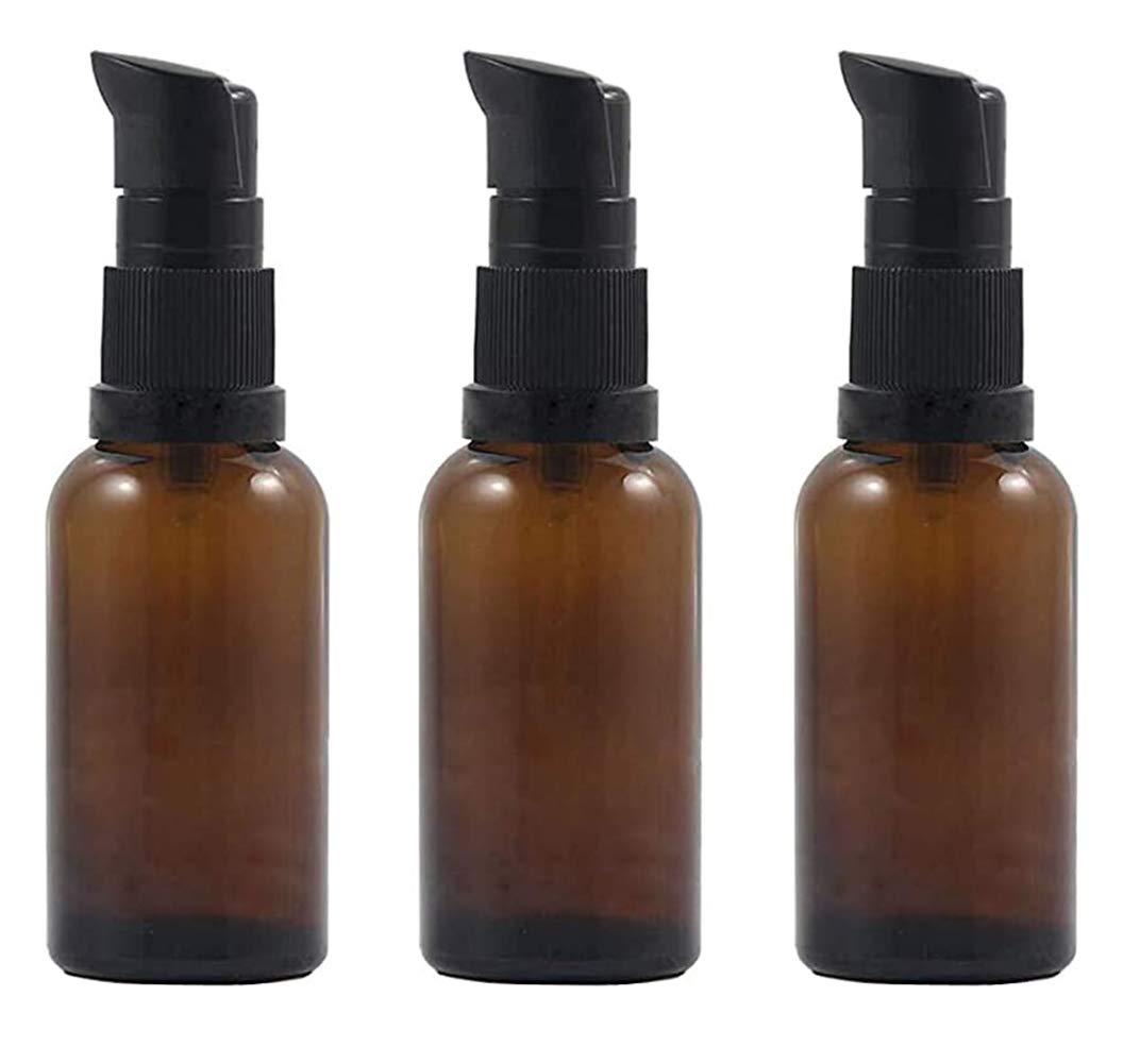 Amazon.com: 3PCS 30ml/1oz Empty Amber Glass Toner Lotion Press Bottle ...