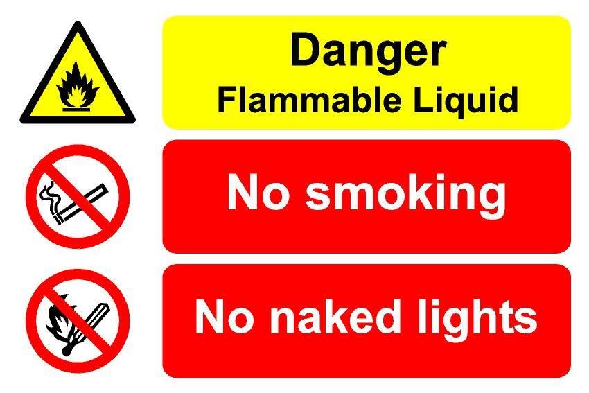 Danger flammable liquid no smoking no naked flames safety sign - 1mm ...