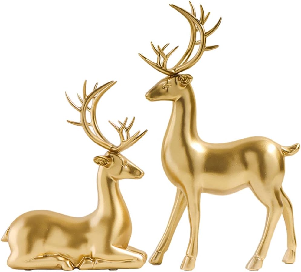Amazon.com: Beavorty Gold Christmas Reindeer Figurines 2pcs Resin ...