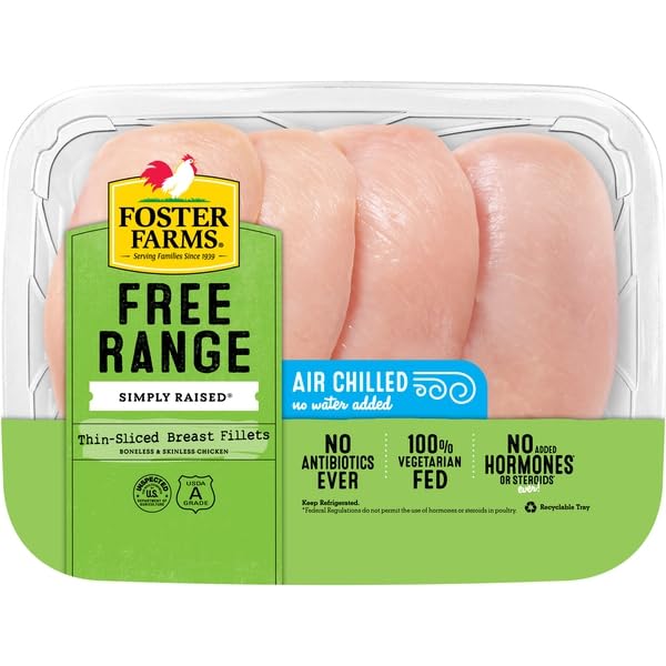 Amazon.com: Foster Farms, Simply Raised ABF Boneless Skinless Chicken Breast Thin, 16 Ounce ...