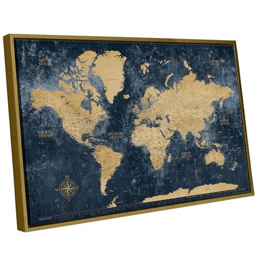 Amazon.com: Holy Cow Canvas Gold & Navy Push Pin World Travel Map with Pins, World Map Pin Board ...