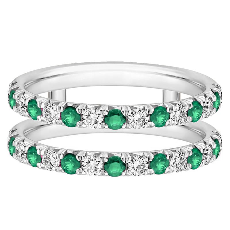 Amazon.com: Round Cut Green Emerald & Diamond Wrap Guard Enhancer Ring ...