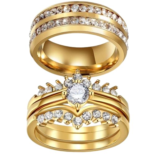 Amazon.com: icedout 2.50 Ct Round Cut Diamond Couple Rings Set Women ...