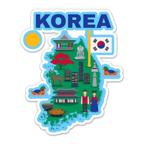 Amazon.com - South Korea Travel Landmarks Map - 3" Vinyl Sticker - for ...