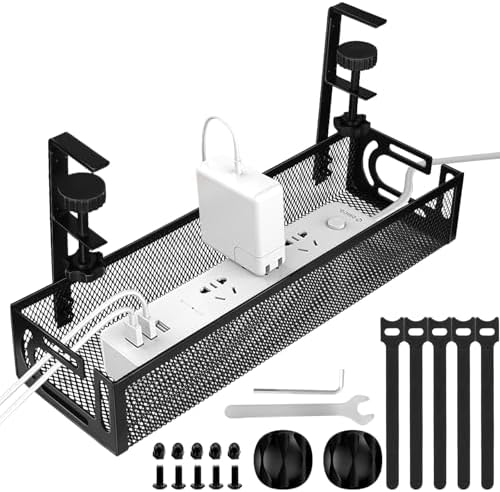 Under Desk Cable Management Tray No Drill, Metal Mesh Cable Tray with ...