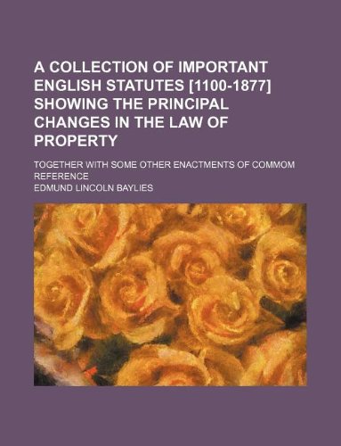 A Collection of Important English Statutes [1100-1877] Showing the ...