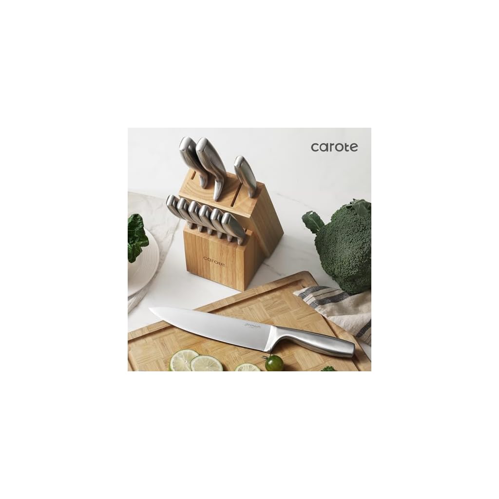 CAROTE 12PCS Knife Set, Stainless Steel Kitchen knife Set with Wooden ...