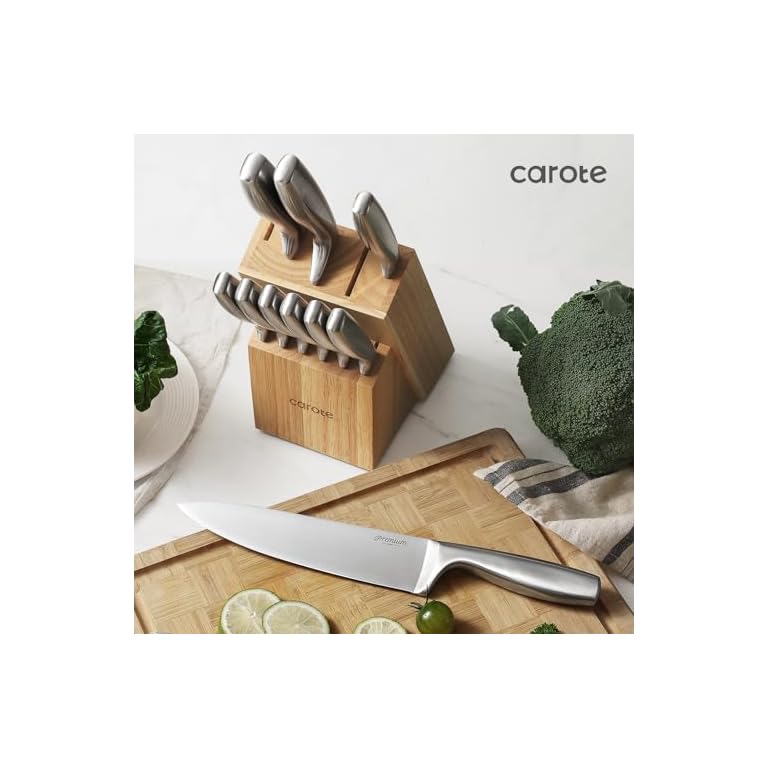 CAROTE 12PCS Knife Set, Stainless Steel Kitchen knife Set with Wooden ...