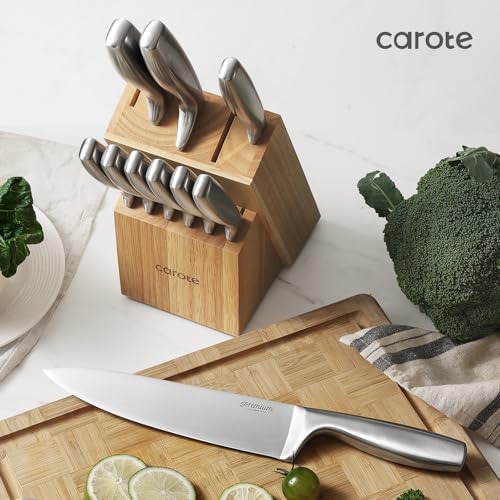 CAROTE 12PCS Knife Set, Stainless Steel Kitchen knife Set with Wooden ...