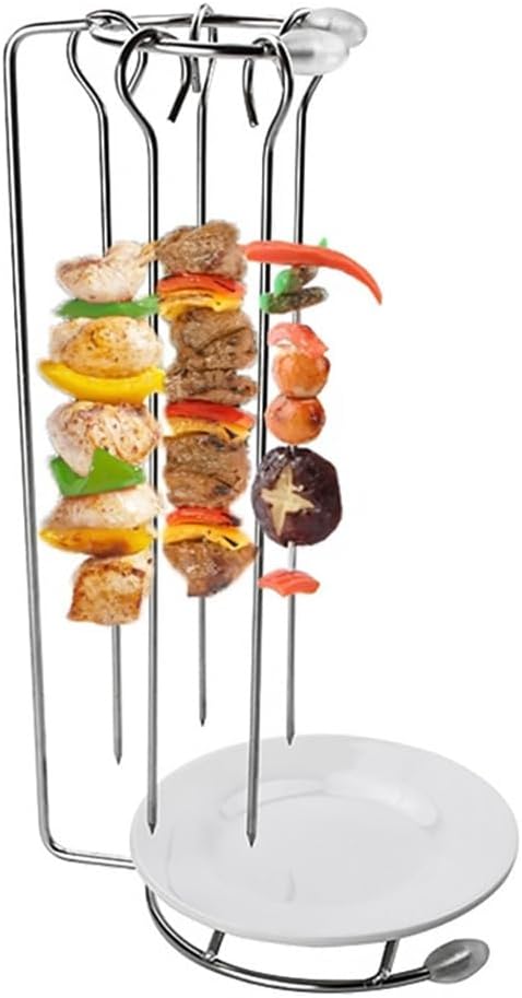 Amazon.com: Stainless Steel Bbq Skewer Rack with 5 Flat Grilling ...