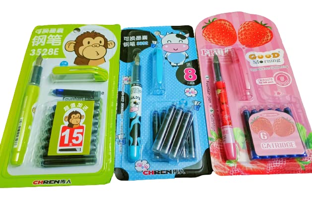 Rehan Shoppee Pack of 3 Chren Brand Fountain Pens with 29 Blue Ink ...