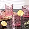 Amazon.com | 6 Pack Pink Vintage Glassware Set, 10oz Romantic Drinking ...